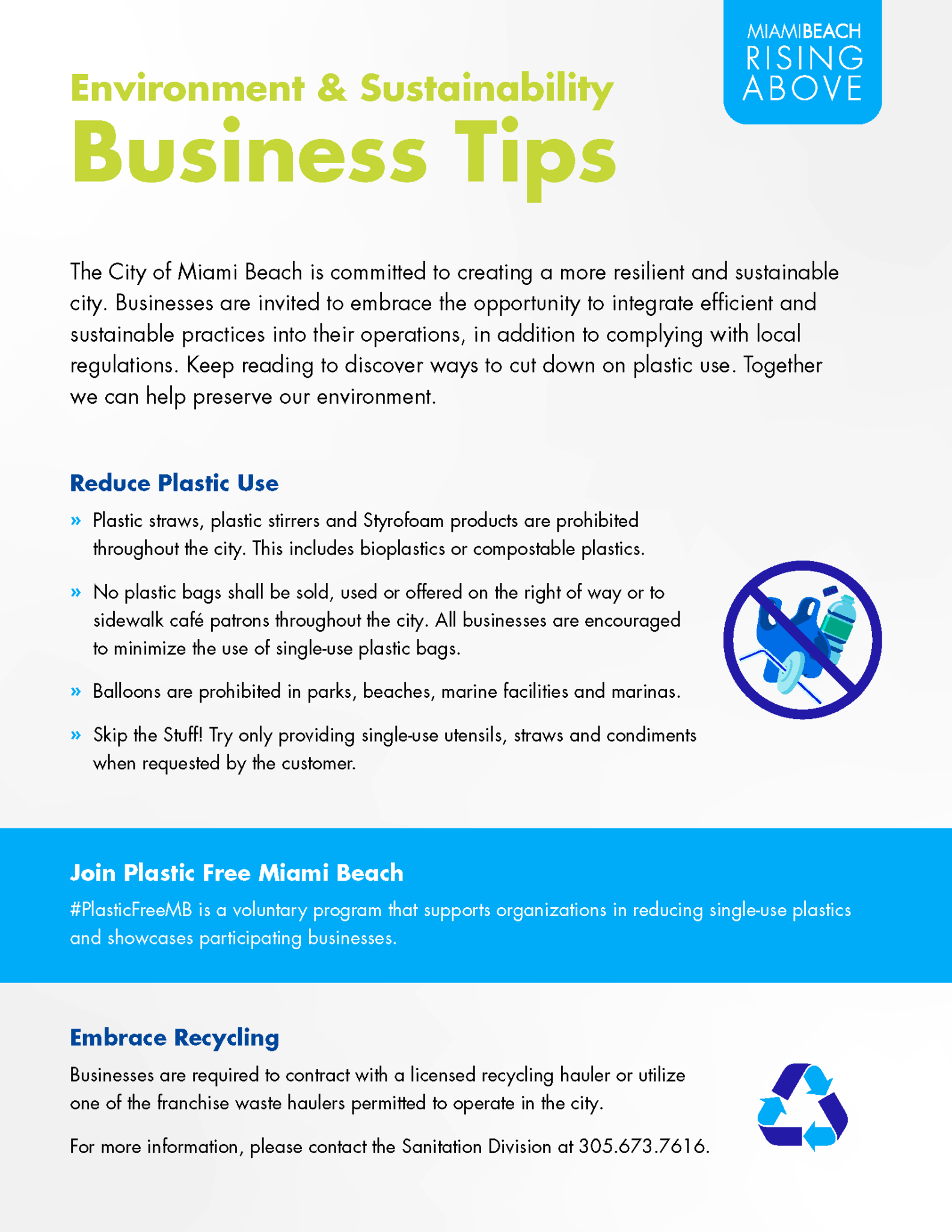 Environment & Sustainability Business Tips - City of Miami Beach